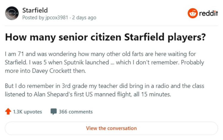 Retired Gamers Eager to Dedicate Their Time to Playing Starfield ...